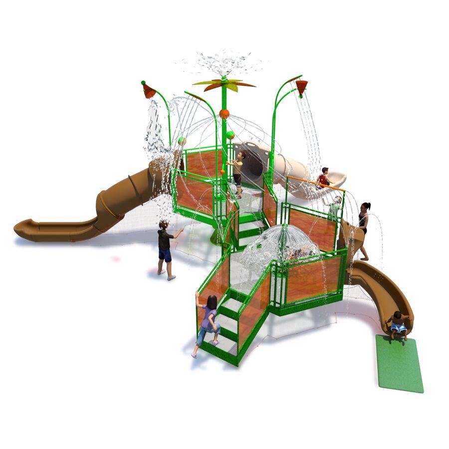 Two Level Aquatic Play Structure with Plastic Slides